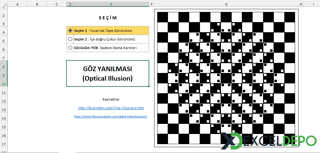 Kare ve Noktalar Optical Illusion | ExcelDestek