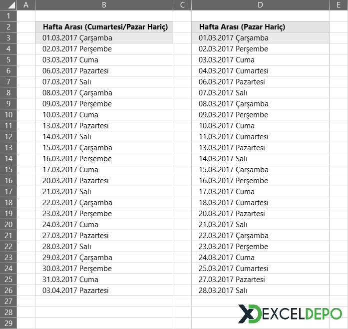 Hafta Arasına Denk Gelen Tarihleri Bulma | ExcelDestek